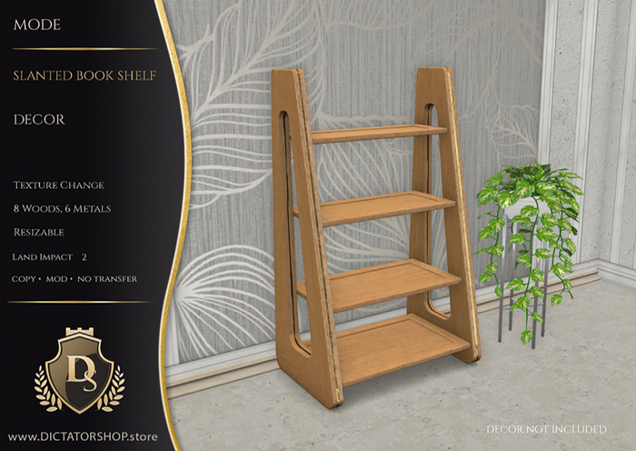 Second Life Marketplace - [Ds] Mode - Slanted Book Shelf Decor